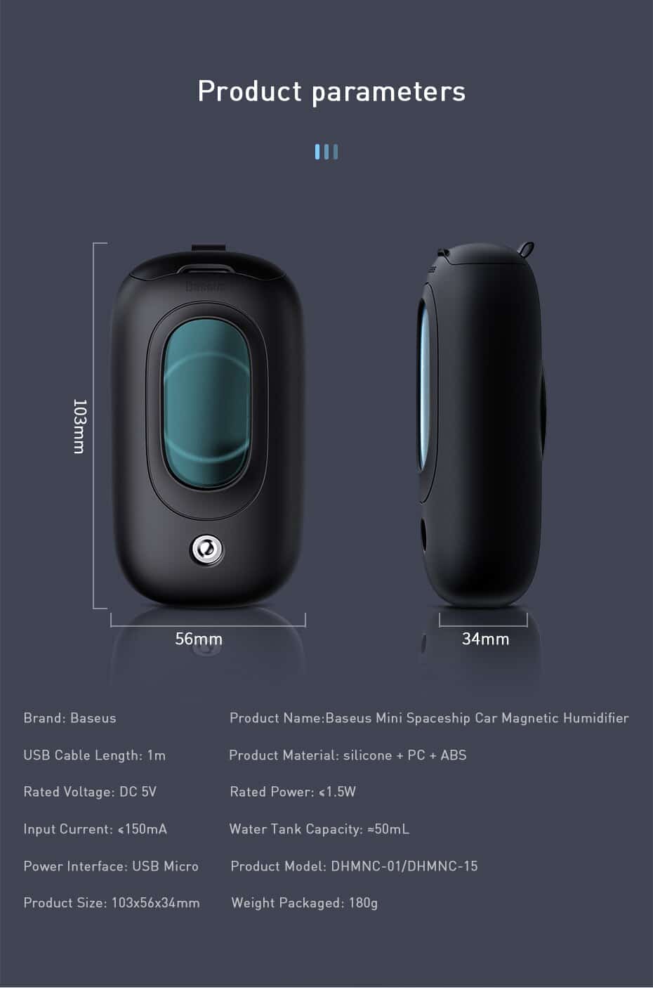 360-Degree Magnetic Mini USB Car Humidifier